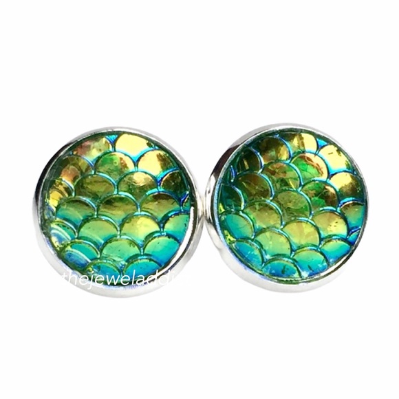 thejeweladdict | Jewelry | 3 For 5 Green Iridescent Mermaid Scale Studs ...